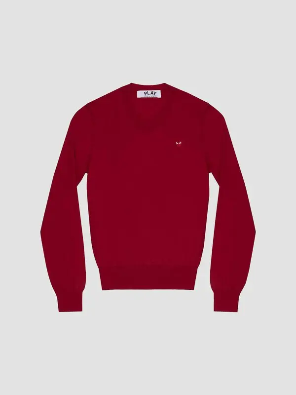 Play Comme Des Garcon V-neck Wool Heart Sweater - Red