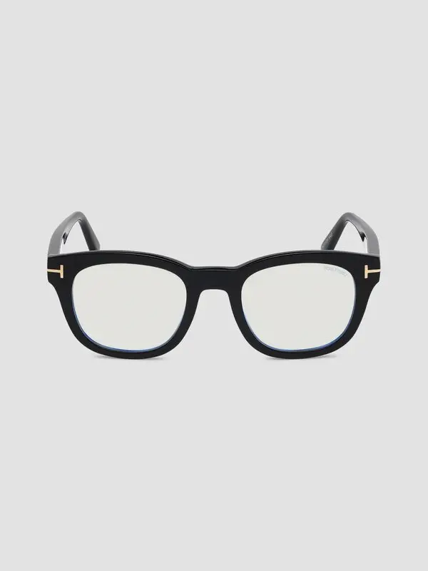 TOM FORD 50mm Geometric Blue Block Optical Glasses - Shiny Black