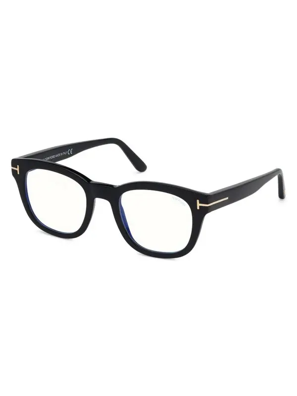 TOM FORD 50mm Geometric Blue Block Optical Glasses - Shiny Black