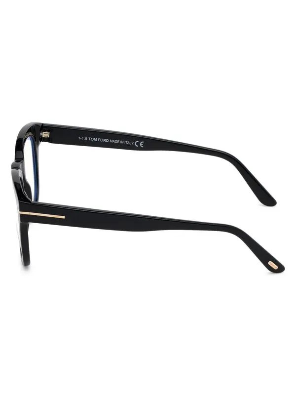 TOM FORD 50mm Geometric Blue Block Optical Glasses - Shiny Black