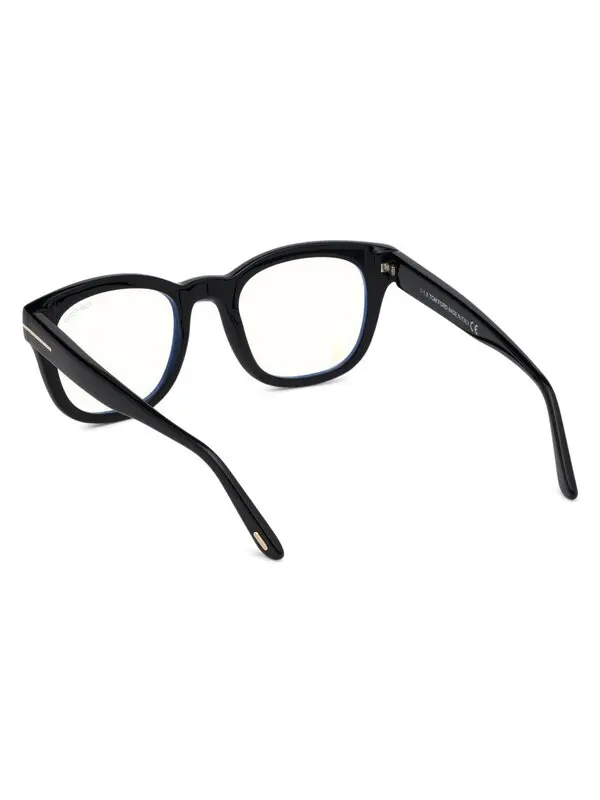 TOM FORD 50mm Geometric Blue Block Optical Glasses - Shiny Black
