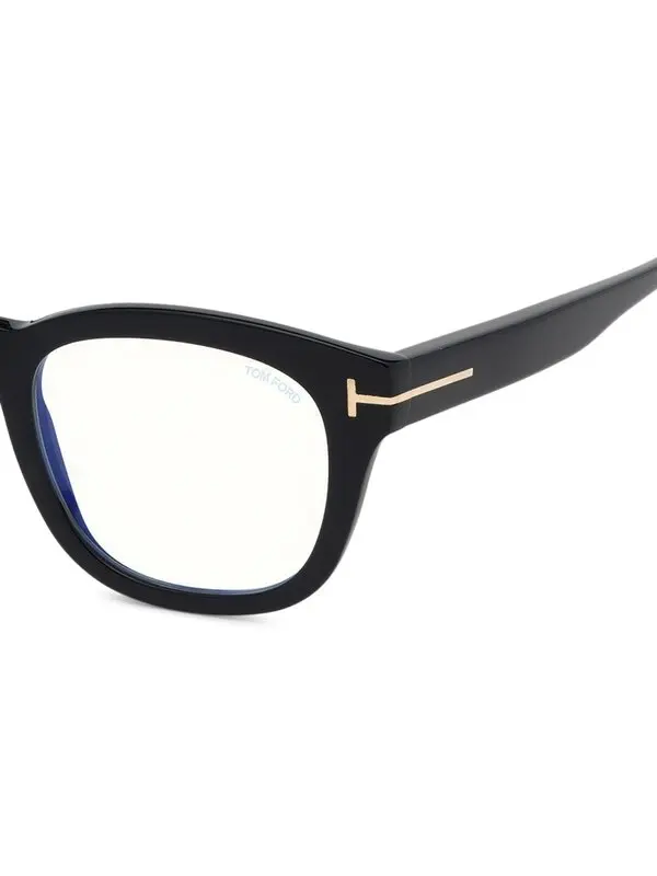 TOM FORD 50mm Geometric Blue Block Optical Glasses - Shiny Black