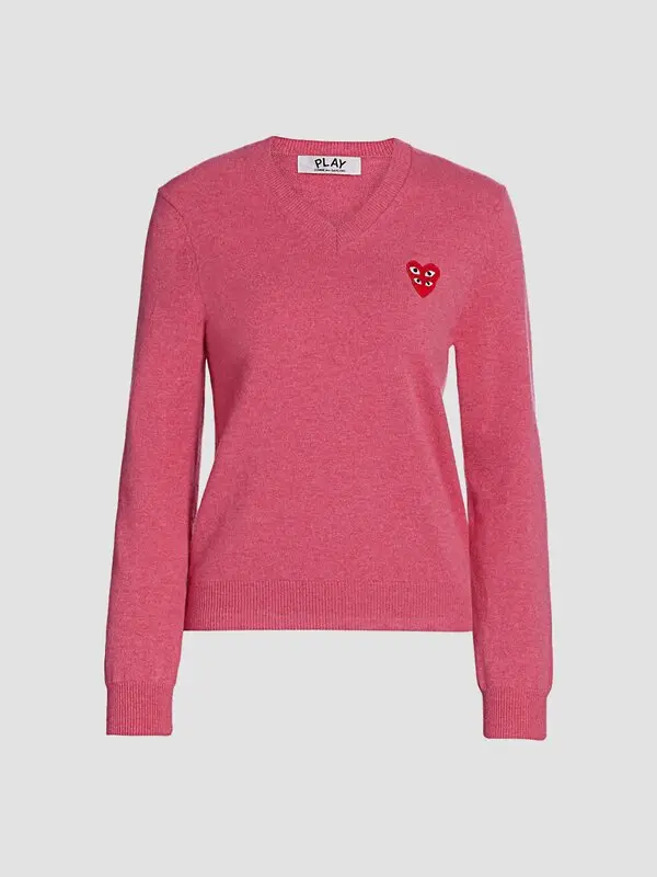 Play Comme Des Garcon Double Heart V-neck Pullover - Pink