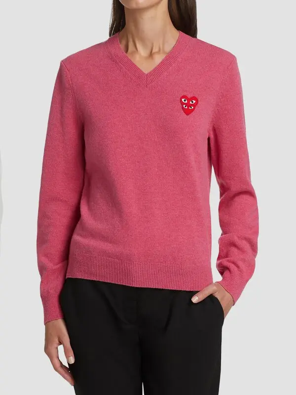 Play Comme Des Garcon Double Heart V-neck Pullover