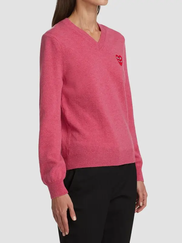 Play Comme Des Garcon Double Heart V-neck Pullover