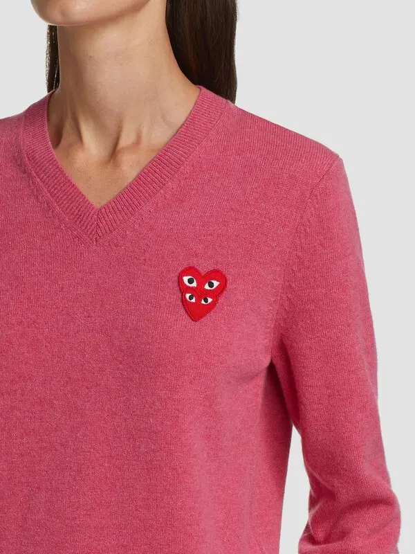 Play Comme Des Garcon Double Heart V-neck Pullover