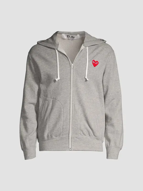 Play Comme Des Garcon Heathered Signature Logo Patch Jersey Hoodie - Grey