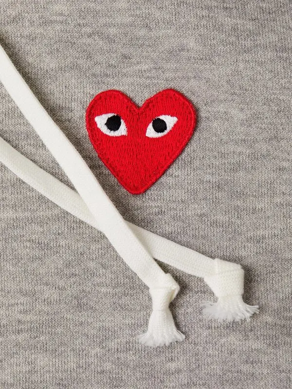 Play Comme Des Garcon Heathered Signature Logo Patch Jersey Hoodie - Grey