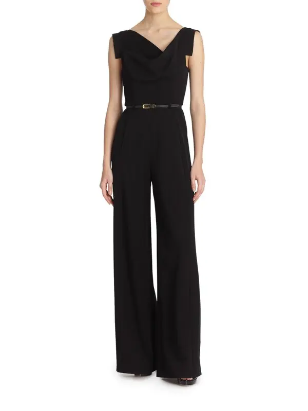 Black Halo Jackie Asymmetric Belted Jumpsuit - Black