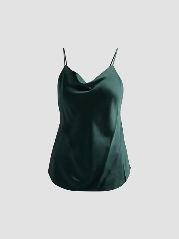 Cinq À Sept Marta Silk Cowlneck Cami Top - Deep Malachite