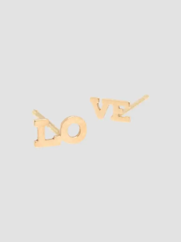 Zoe Chicco Itty Bitty Words 14k Tiny Lo & Ve Stud Earrings - Gold