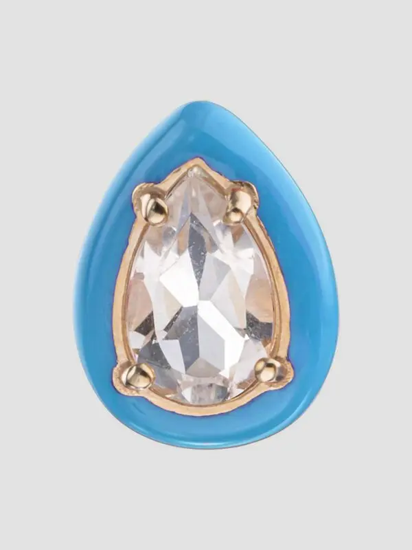 Bea Bongiasca Gumdrop Goldtone, Enamel & Rock Crystal Stud Earring - Turquoise