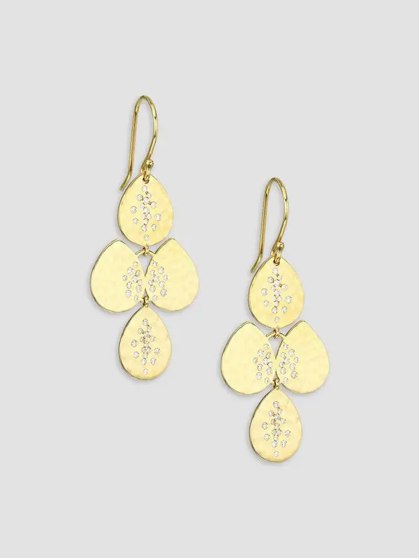 Ippolita Stardust 18k Yellow & Diamond Hammered Teardrop Cascade Earrings - Gold
