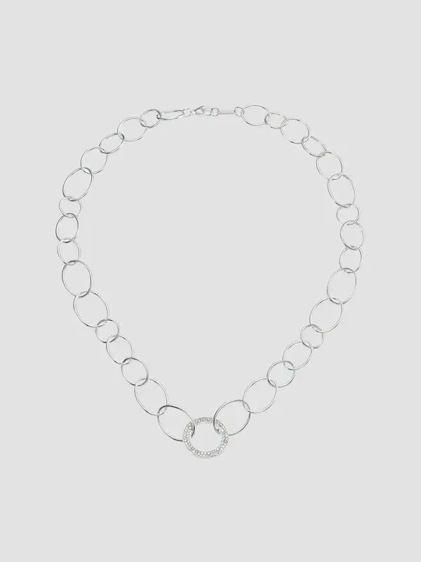 Ippolita Stardust Sterling & Diamond Wavy Circle Pendant Mixed-link Necklace