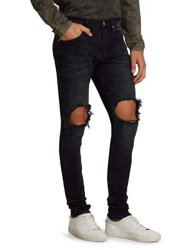 PURPLE BRAND P002 Blowout Knees Distressed Slim-straight Jeans