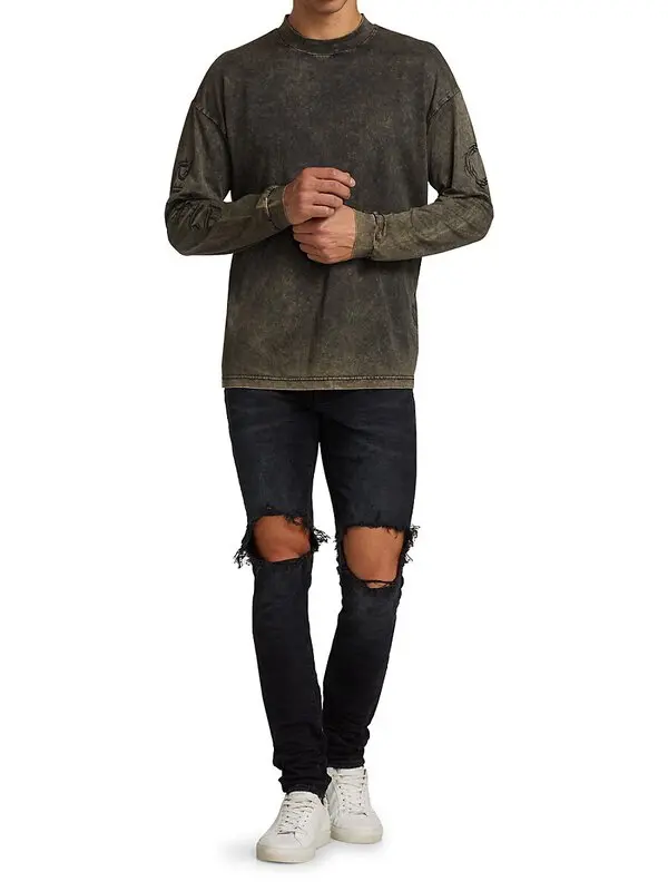 PURPLE BRAND P002 Blowout Knees Distressed Slim-straight Jeans