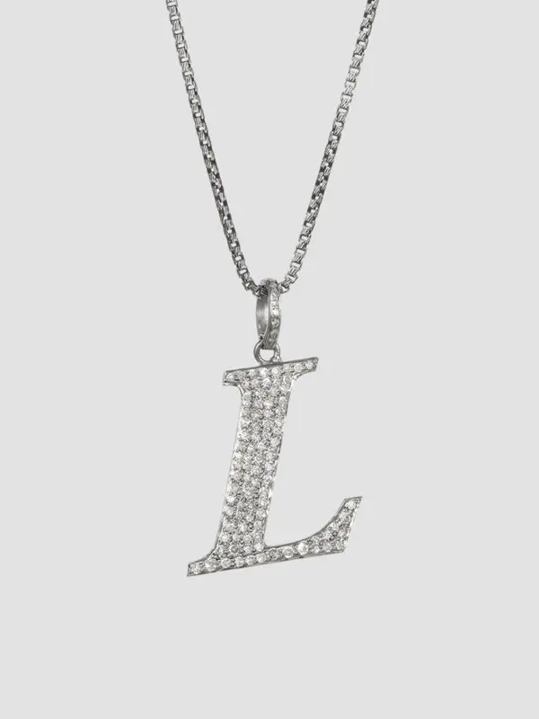 Nina Gilin Silvertone & Natural Champagne Diamond Initial Pendant Necklace - Initial L
