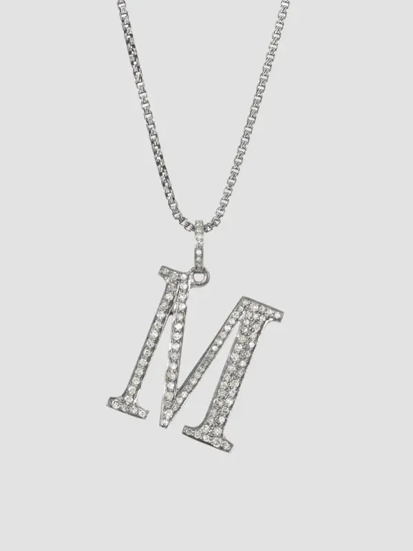 Nina Gilin Silvertone & Natural Champagne Diamond Initial Pendant Necklace - Initial M