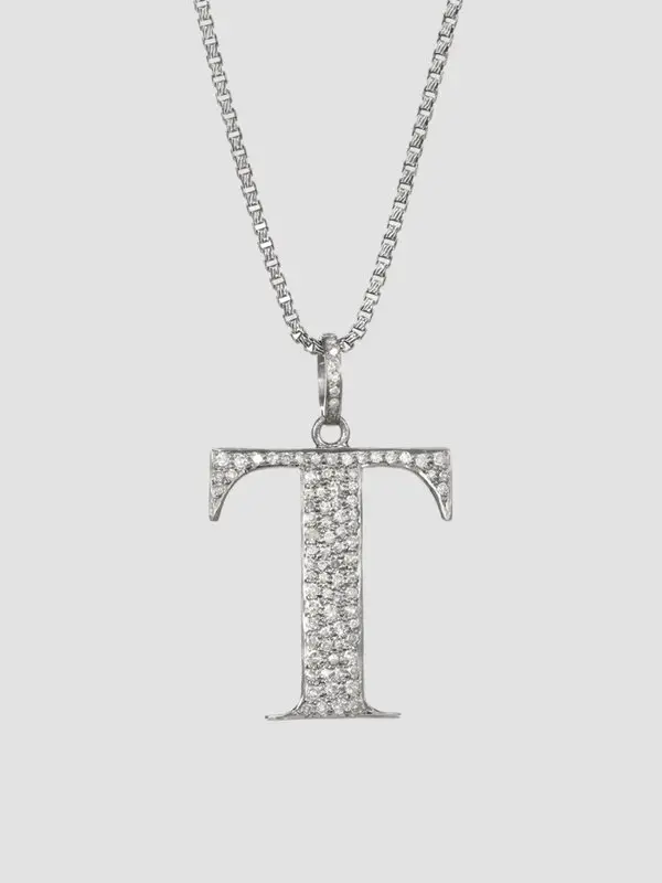 Nina Gilin Silvertone & Natural Champagne Diamond Initial Pendant Necklace - Initial T