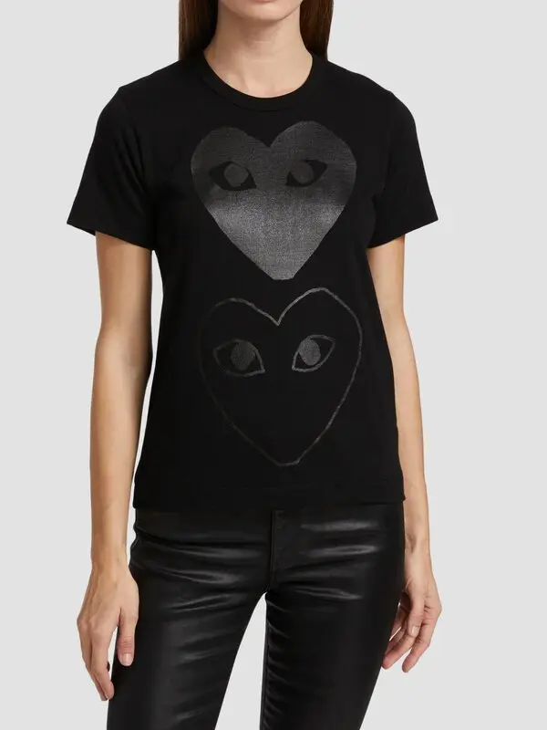 Play Comme Des Garcon Double Heart Graphic T-shirt