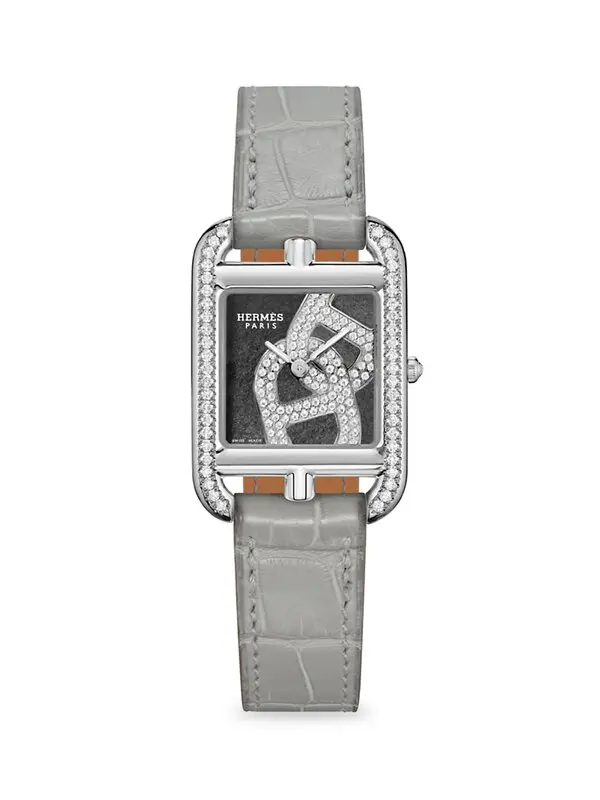 Hermès Cape Cod 31mm Chain D'ancre Stainless Steel, Diamond & Alligator Strap Watch