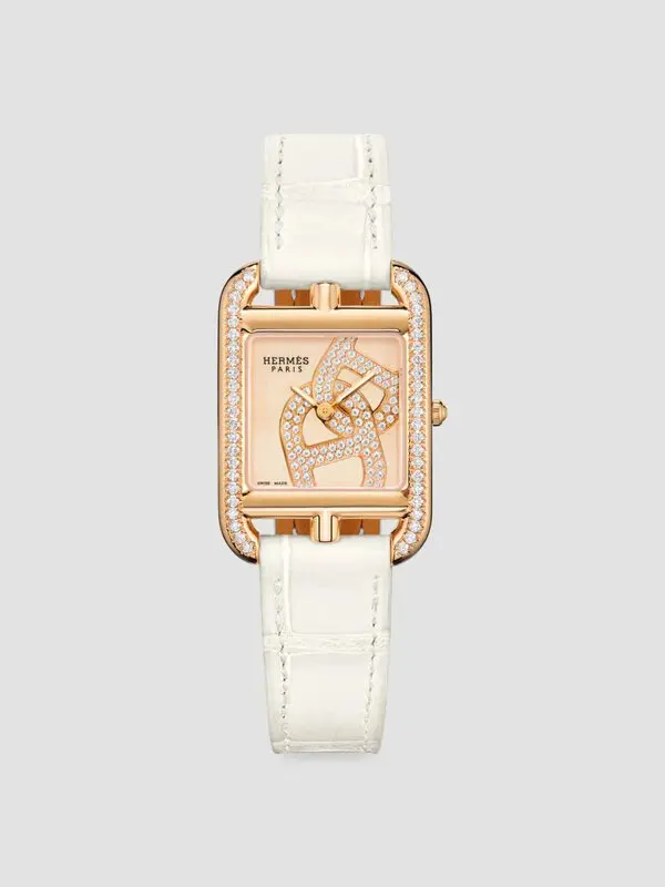 Hermès Cape Cod 31mm Chain D'ancre 18k Rose Gold, Diamond & Alligator Strap Watch - White