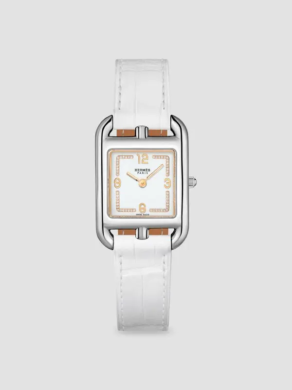 Hermès Cape Cod Stainless Steel, 0.04 Tcw Diamond & Alligator Strap Watch/23mm - White