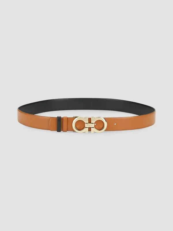 FERRAGAMO Double Gancini Reversible Leather Belt - Brown