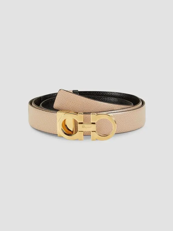 FERRAGAMO Double Gancini Reversible Leather Belt - Macadamia