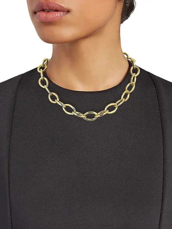 Ippolita Classico Short 18k Yellow Hammered Bastille Mini Link Necklace