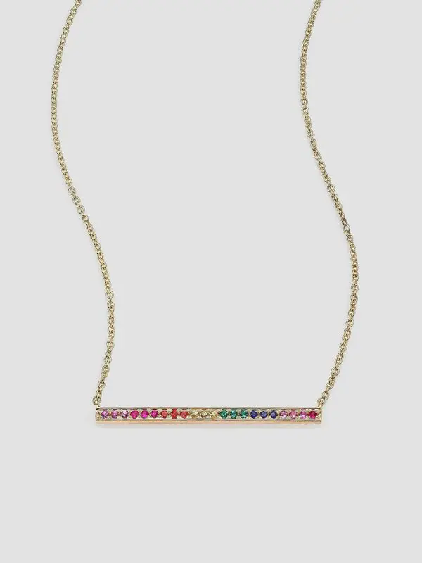 SYDNEY EVAN Rainbow Multicolor Sapphire & 14k Yellow Gold Long Bar Necklace - Multi