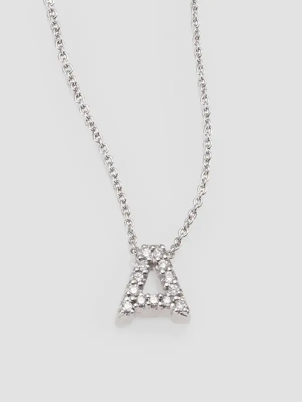 Roberto Coin Tiny Treasures 0.08 Tcw Diamond & 18k White Gold Initial Necklace - Initial A