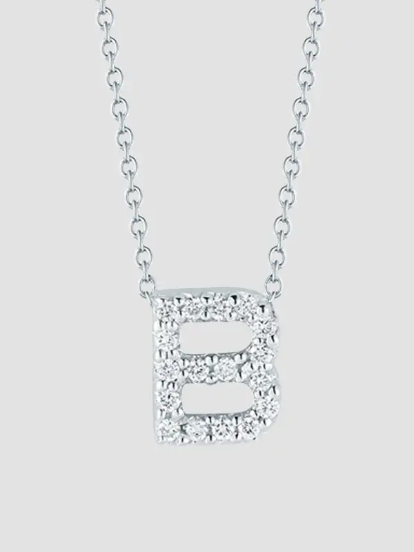 Roberto Coin Tiny Treasures 0.08 Tcw Diamond & 18k White Gold Initial Necklace - Initial B