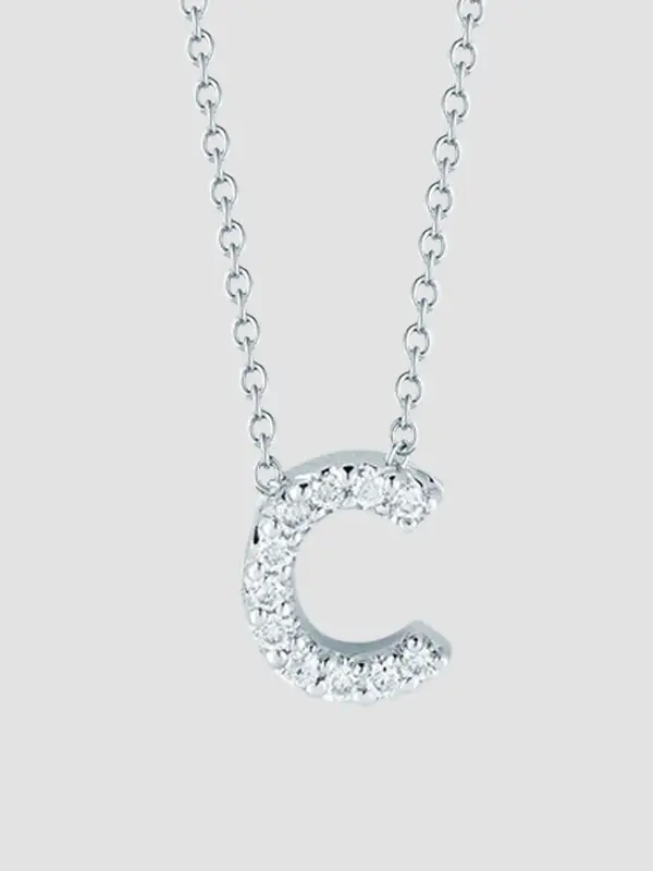 Roberto Coin Tiny Treasures 0.08 Tcw Diamond & 18k White Gold Initial Necklace - Initial C