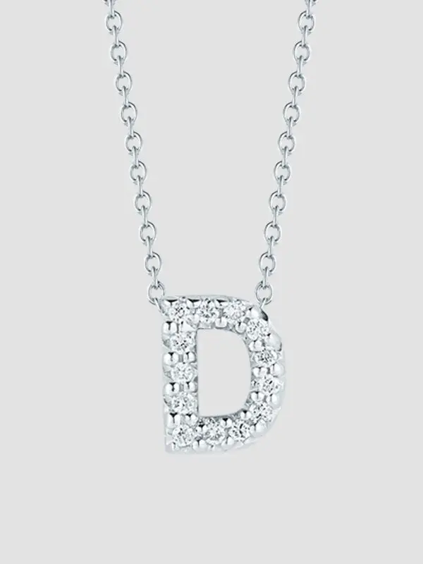 Roberto Coin Tiny Treasures 0.08 Tcw Diamond & 18k White Gold Initial Necklace - Initial D