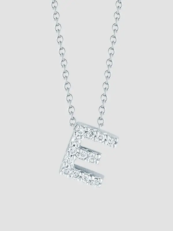 Roberto Coin Tiny Treasures 0.08 Tcw Diamond & 18k White Gold Initial Necklace - Initial E