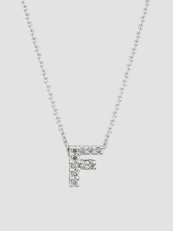 Roberto Coin Tiny Treasures 0.08 Tcw Diamond & 18k White Gold Initial Necklace - Initial F