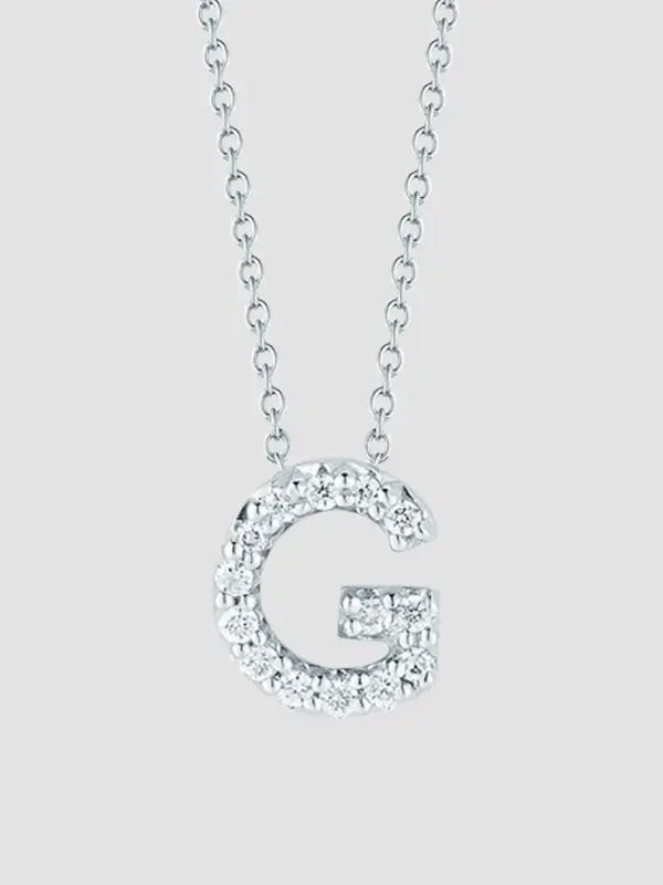 Roberto Coin Tiny Treasures 0.08 Tcw Diamond & 18k White Gold Initial Necklace - Initial G