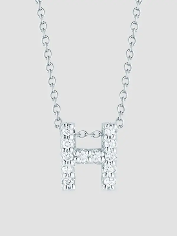Roberto Coin Tiny Treasures 0.08 Tcw Diamond & 18k White Gold Initial Necklace - Initial H
