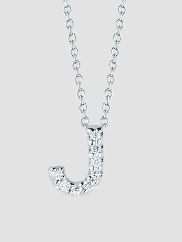 Roberto Coin Tiny Treasures 0.08 Tcw Diamond & 18k White Gold Initial Necklace - Initial J