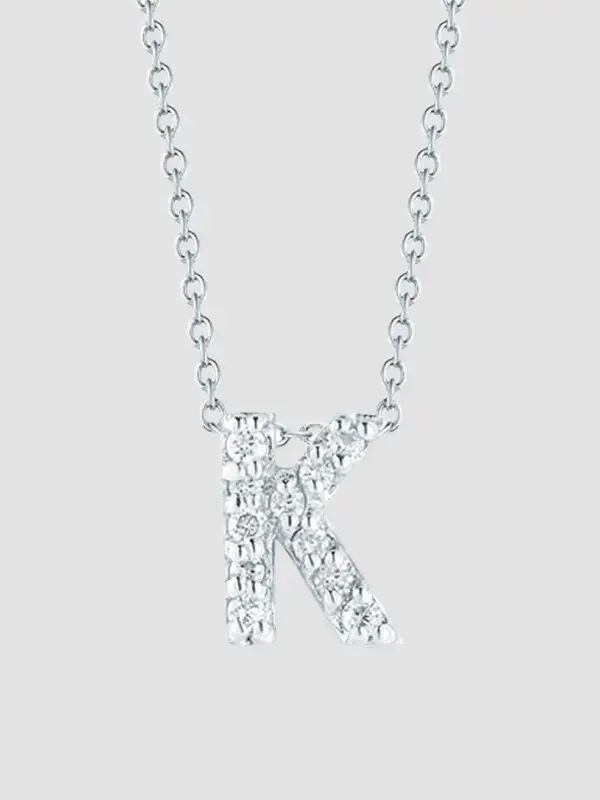 Roberto Coin Tiny Treasures 0.08 Tcw Diamond & 18k White Gold Initial Necklace - Initial K
