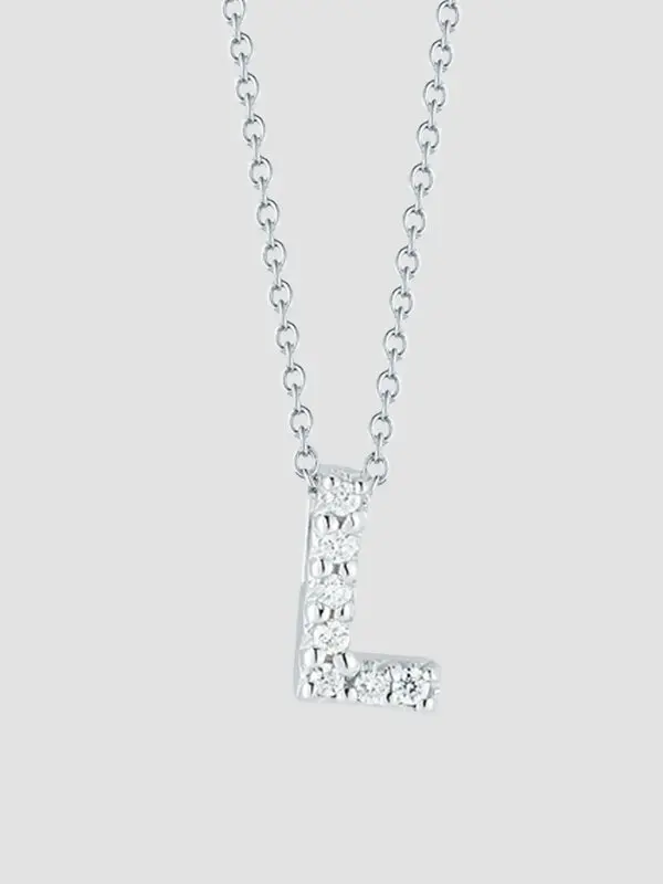 Roberto Coin Tiny Treasures 0.08 Tcw Diamond & 18k White Gold Initial Necklace - Initial L