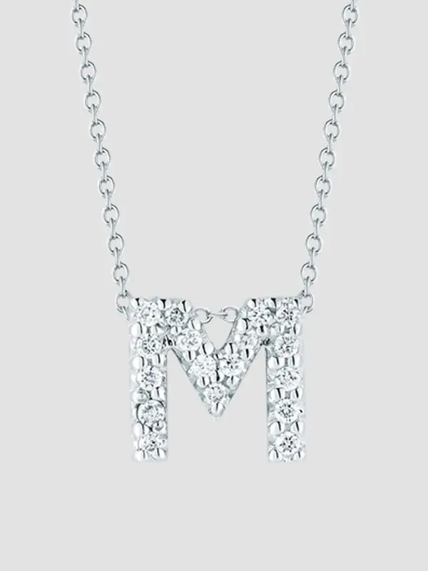 Roberto Coin Tiny Treasures 0.08 Tcw Diamond & 18k White Gold Initial Necklace - Initial M