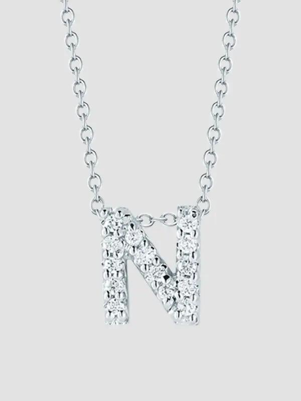 Roberto Coin Tiny Treasures 0.08 Tcw Diamond & 18k White Gold Initial Necklace - Initial N