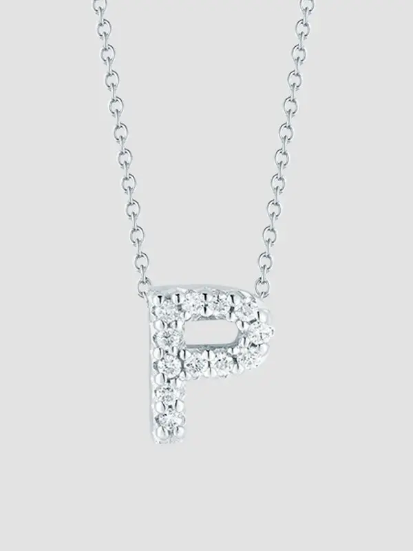 Roberto Coin Tiny Treasures 0.08 Tcw Diamond & 18k White Gold Initial Necklace - Initial P