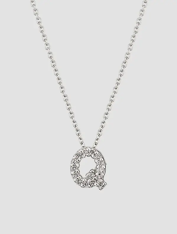 Roberto Coin Tiny Treasures 0.08 Tcw Diamond & 18k White Gold Initial Necklace - Initial Q