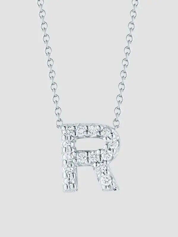 Roberto Coin Tiny Treasures 0.08 Tcw Diamond & 18k White Gold Initial Necklace - Initial R