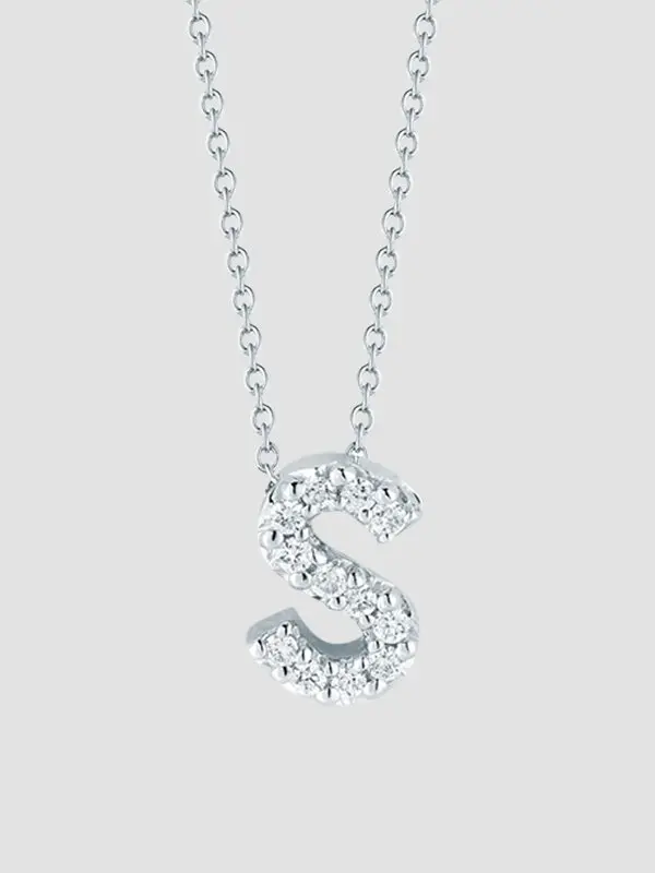 Roberto Coin Tiny Treasures 0.08 Tcw Diamond & 18k White Gold Initial Necklace - Initial S