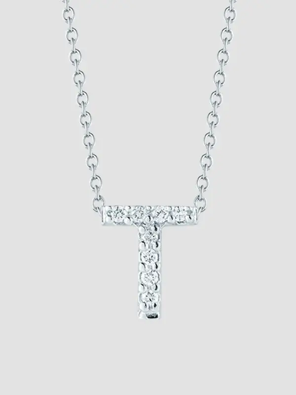 Roberto Coin Tiny Treasures 0.08 Tcw Diamond & 18k White Gold Initial Necklace - Initial T