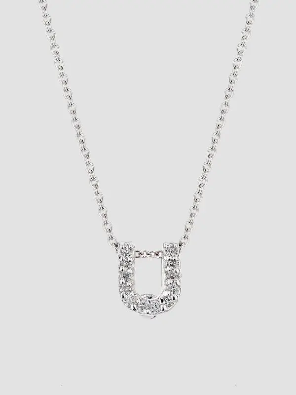 Roberto Coin Tiny Treasures 0.08 Tcw Diamond & 18k White Gold Initial Necklace - Initial U